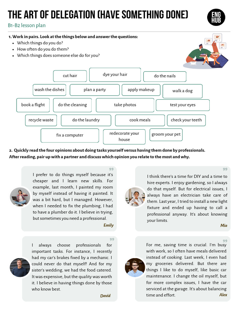 B1 B2 The Art of Delegation (Have Something Done) A4 Worksheet SV | PDF