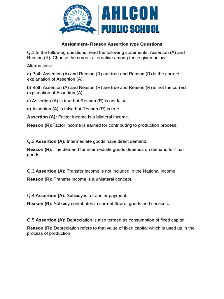Assignment-Basic Concepts-Reason Assertion Type | PDF
