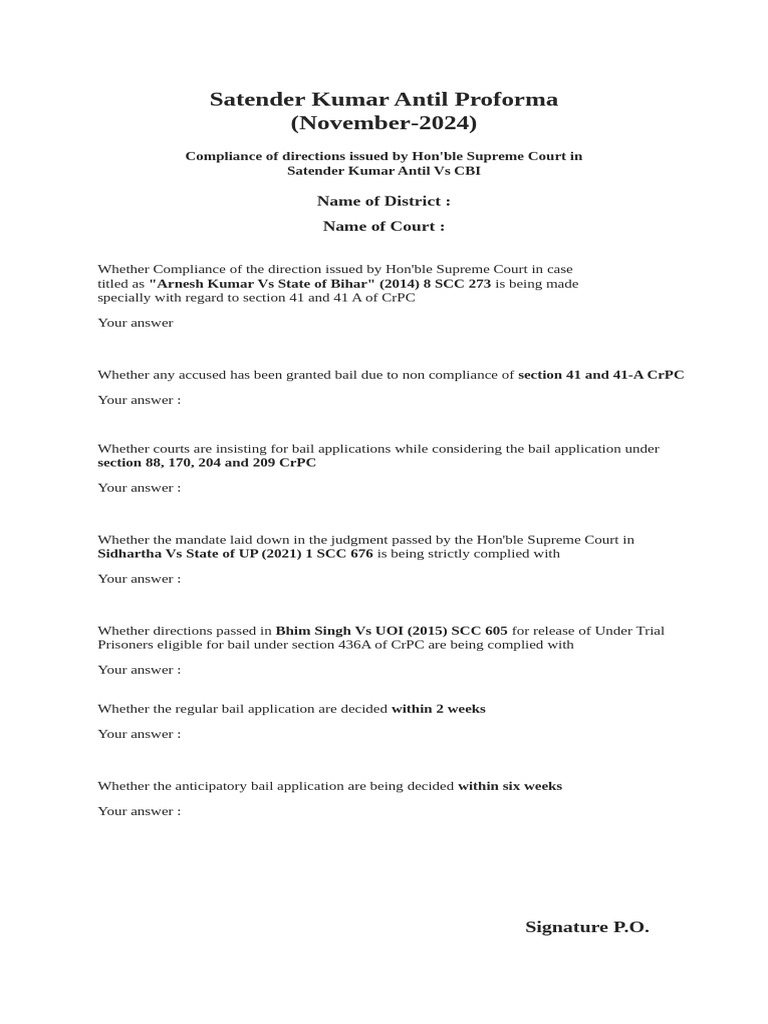 Supreme Court Compliance Proforma 2024 | PDF