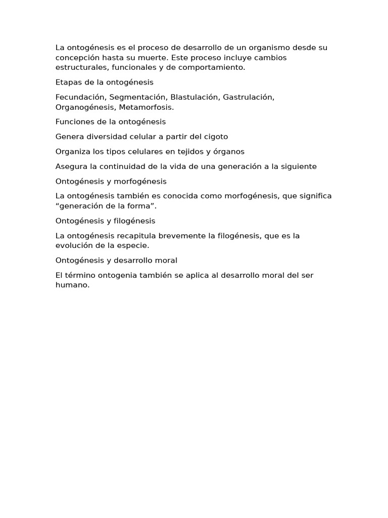 Etapas y funciones de la ontogénesis | PDF