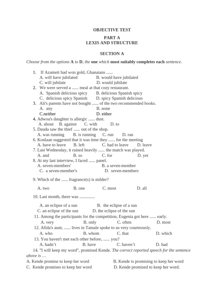 2024 English Lang. Objective Test-1 | PDF | Linguistics
