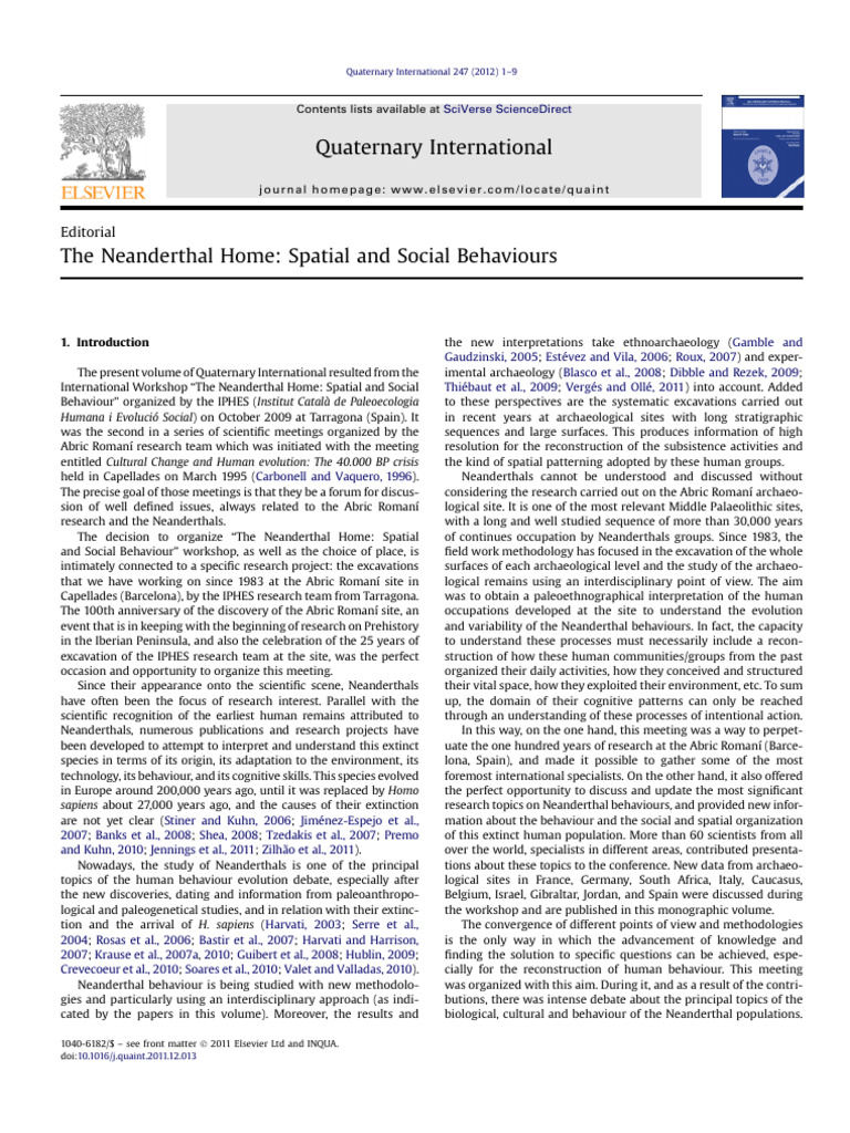 The Neanderthal Home Spatial and Social Behavio 2012 Quaternary ...