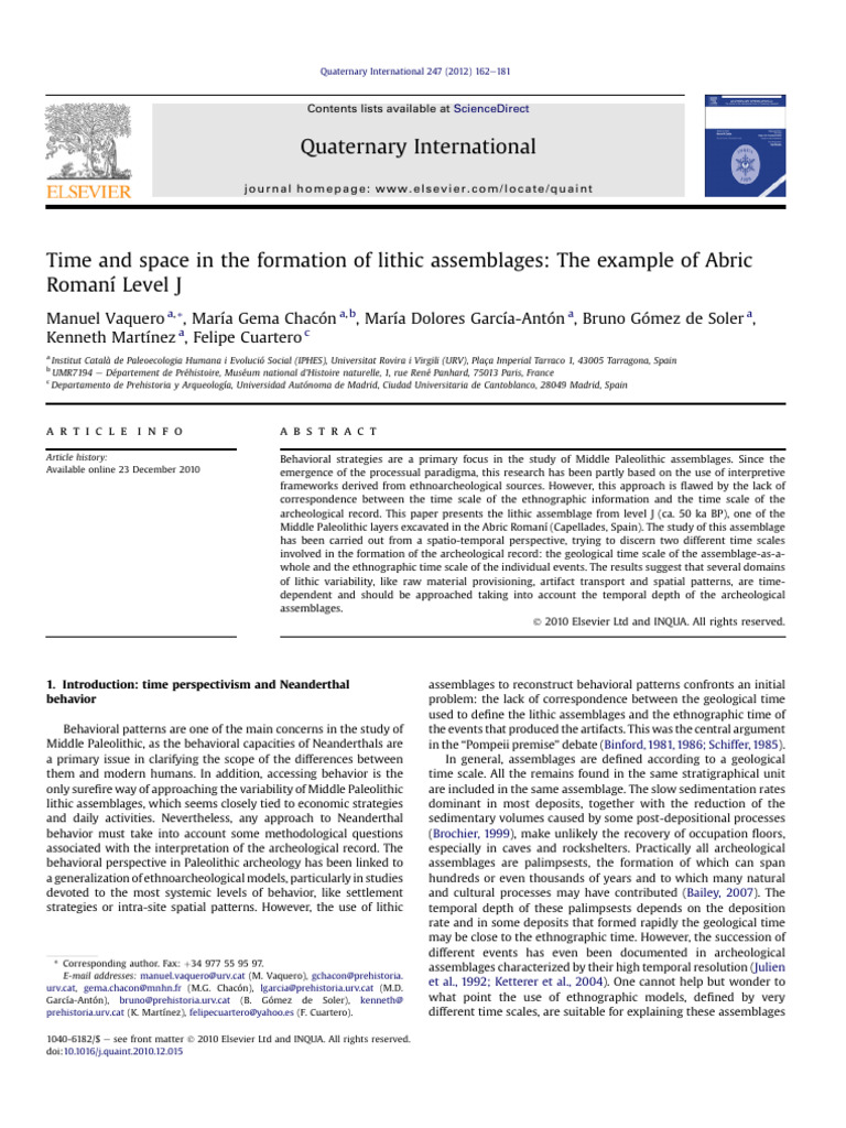 Time and Space in The Formation of Lithic Assemblages T 2012 Quaternary ...