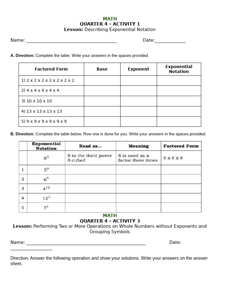 Math Activities Pdf