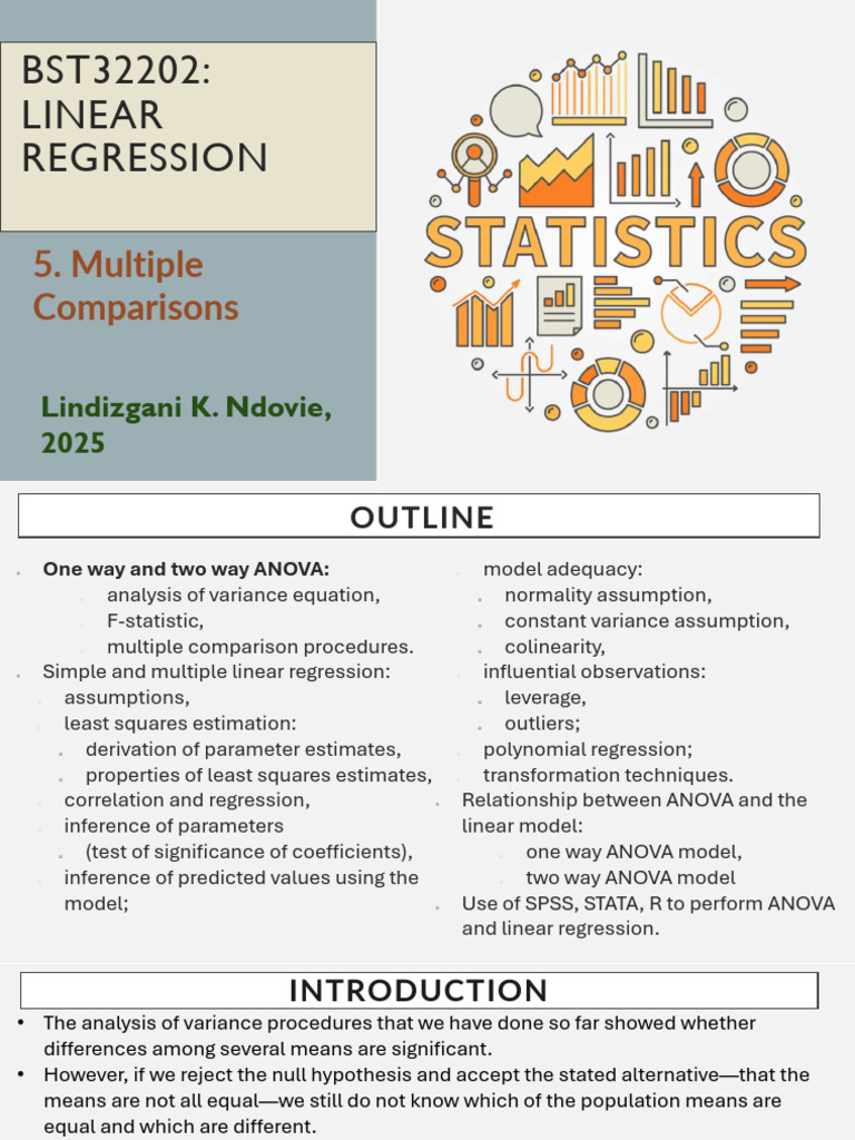 BST 32202 LINEAR REGRESSION 5 MULTIPLE COMPARISONS | PDF | Analysis Of Variance | Regression ...