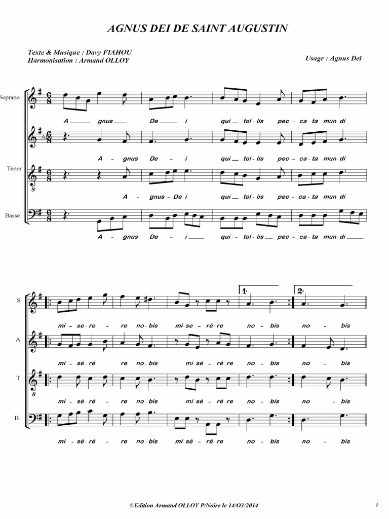 Davy Fiahou Agnus Dei de Saint Augustin-1-1 | PDF