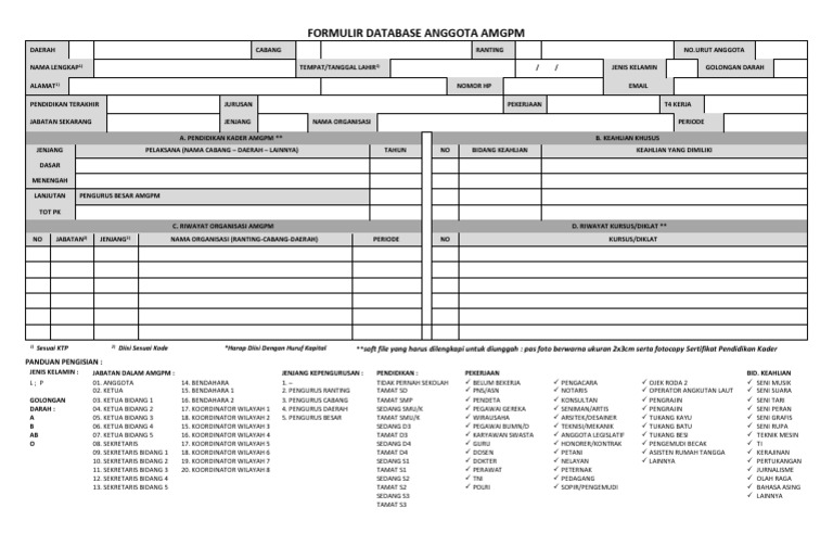 Formulir Database Anggota Sinfo Amgpm | PDF