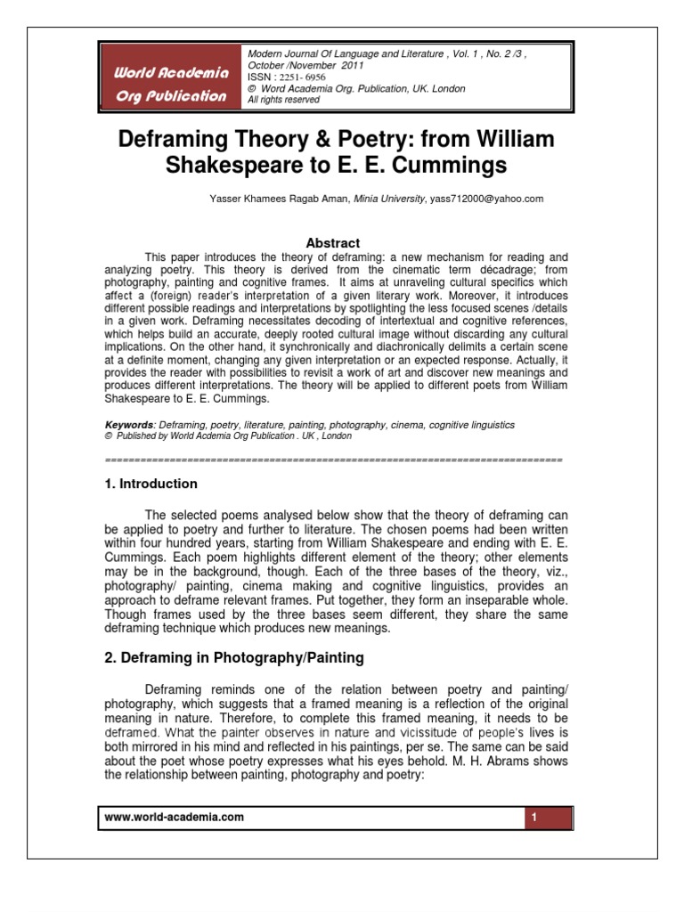 Deframing Theory & Poetry Re Formatted 1 | PDF | Framing (Social ...