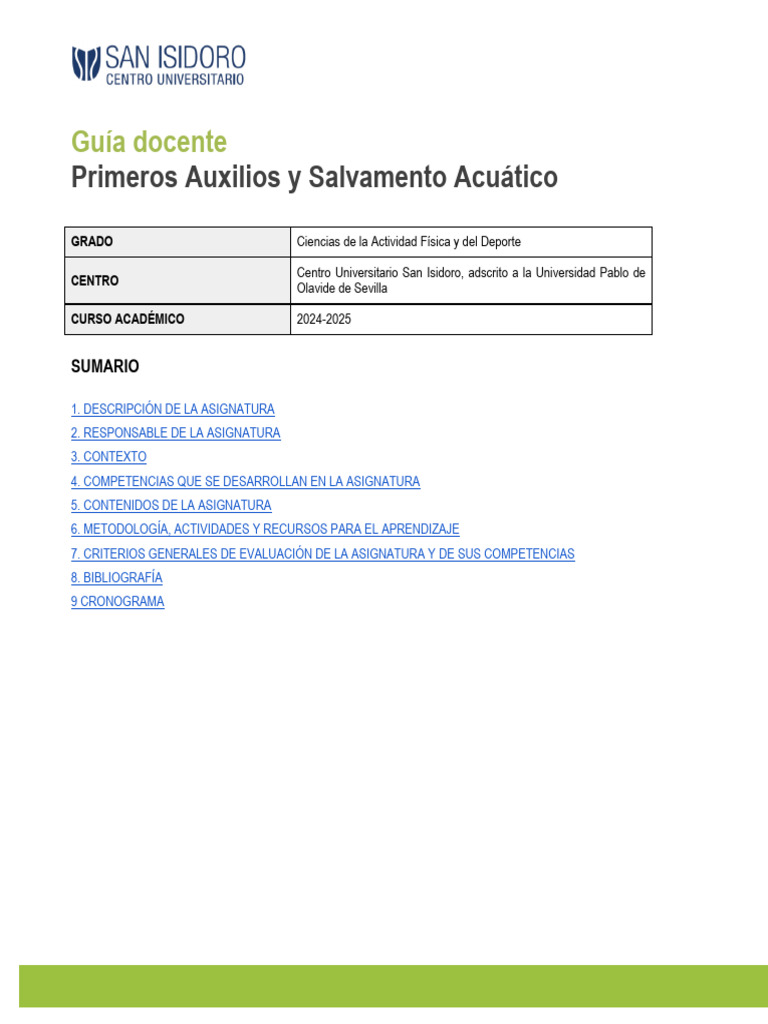 Guia Docente Grado Deporte Inef 3 2 Op Primeros Auxilios Salvamento Acuatico | PDF | Evaluación ...