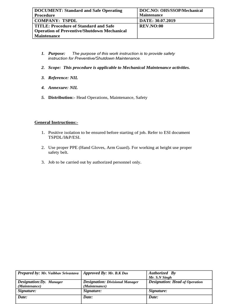 SSOP_I&P Line | PDF | Personal Protective Equipment | Equipment