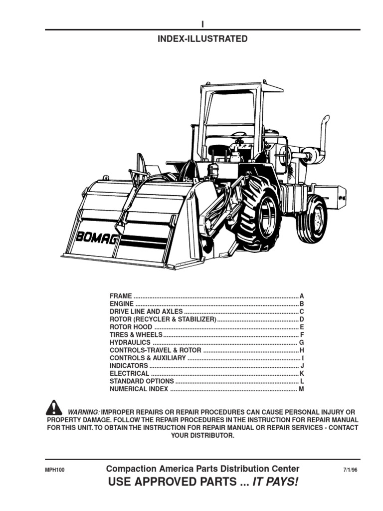Bomag Mph100 Soil Stabilizer Asphalt Recycler Spare Parts Catalog ...