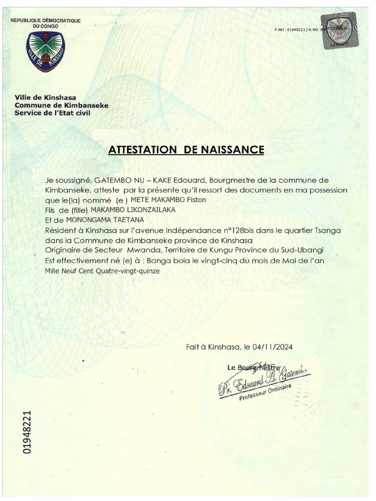 ATTESTATION de NAISSANCE METE | PDF