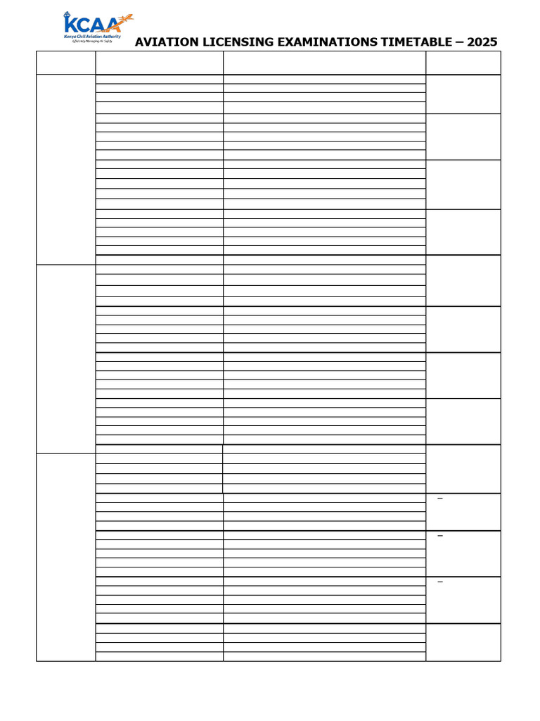 Kcaa Aviation Licensing Examinations Timetable 2025 | PDF | Aeronautics ...