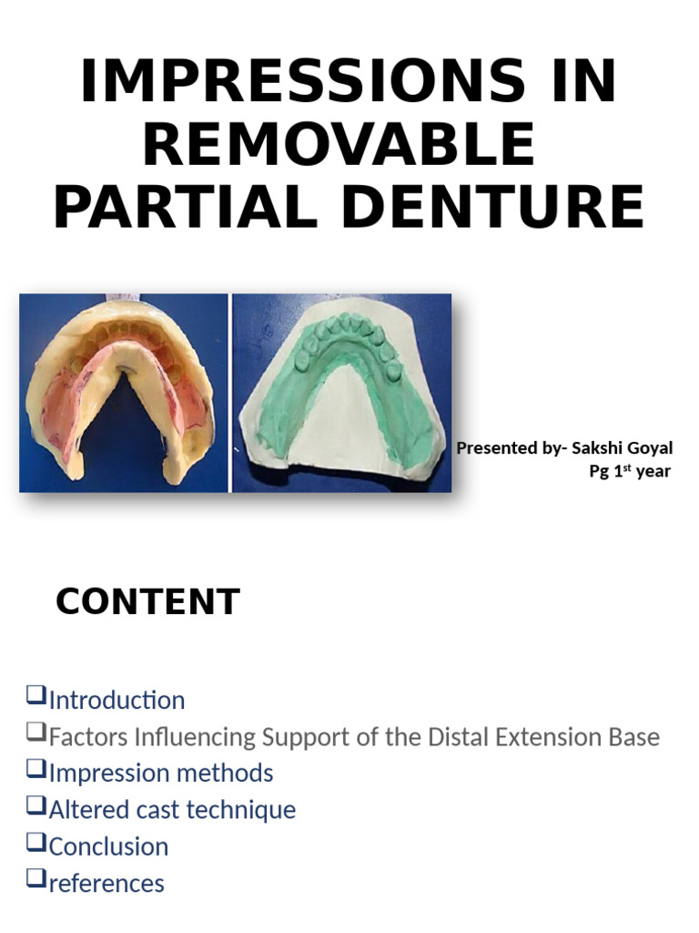 Impressions in Removable Partial Denture | PDF | Dentures | Dentistry ...