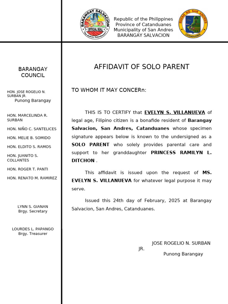 Affidavit of Solo Parent | PDF