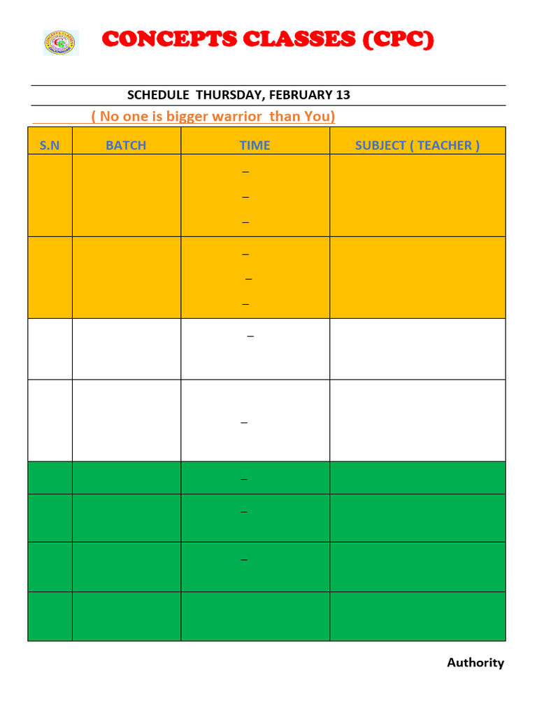 Concepts Classes Schedule - Feb 13 | PDF