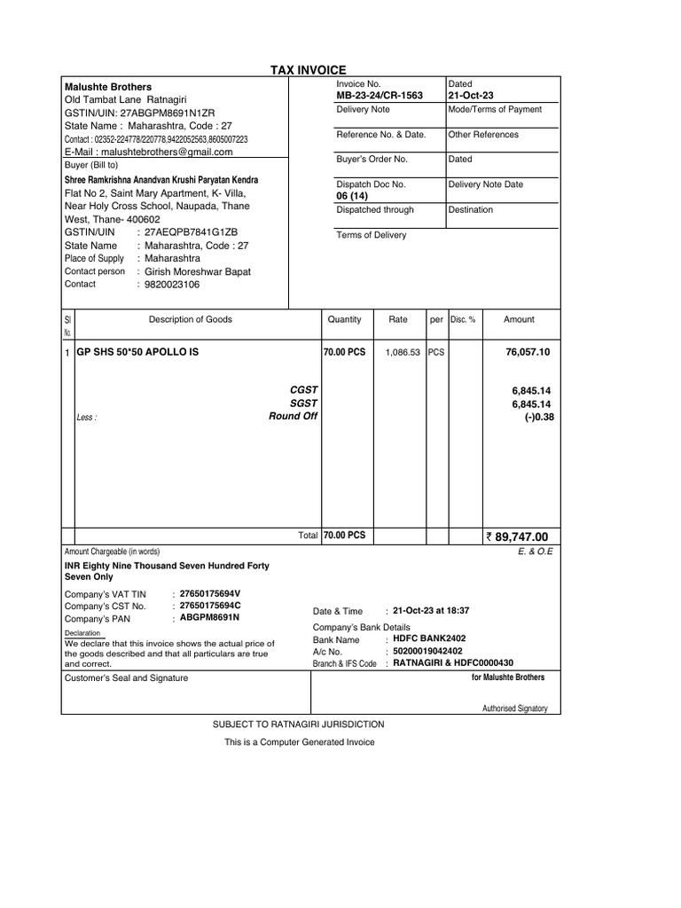 Tally gst invoice template | PDF | Invoice | Economies