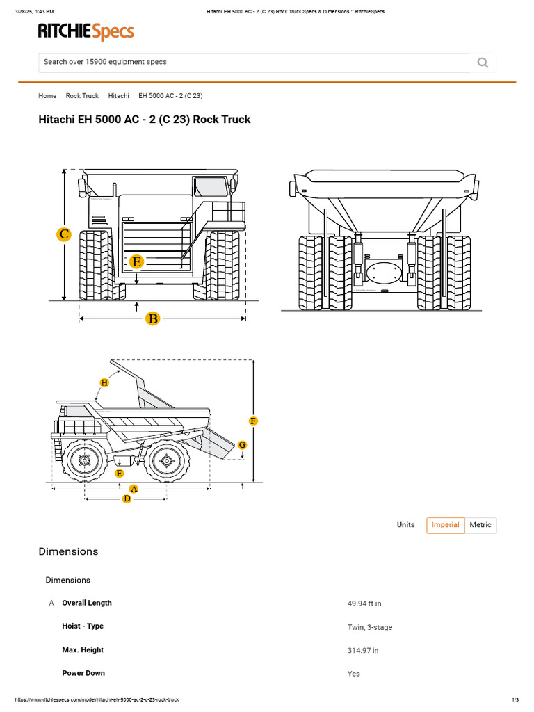 Hitachi EH 5000 AC - 2 (C 23) Rock Truck Specs | PDF | Horsepower | Truck