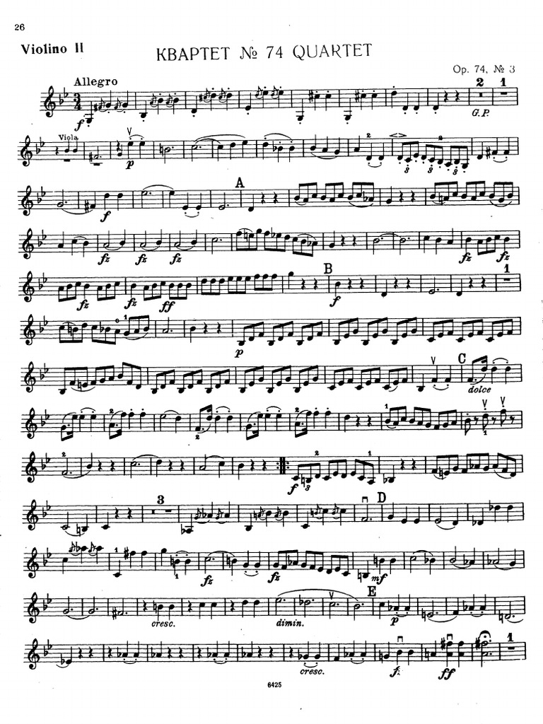 Violin 2 - String Quartet in G Minor, Hob - III - 74 (Haydn) | PDF