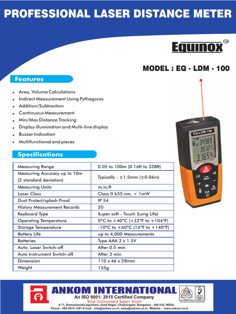 EQ-LDM-100 Laser Distance Meter Features | PDF