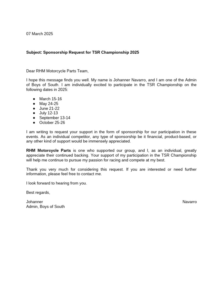 TSR CHAMPIONSHIP - RHM Motorcycle | PDF
