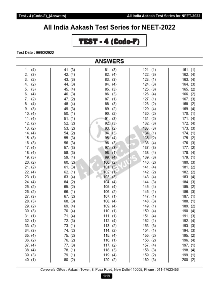 NEET-2022 Test 4 Answers | PDF | Waves | Frequency