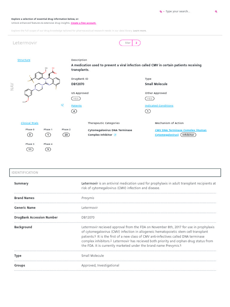 Letermovir - Uses, Interactions, Mechanism of Action - DrugBank Online ...
