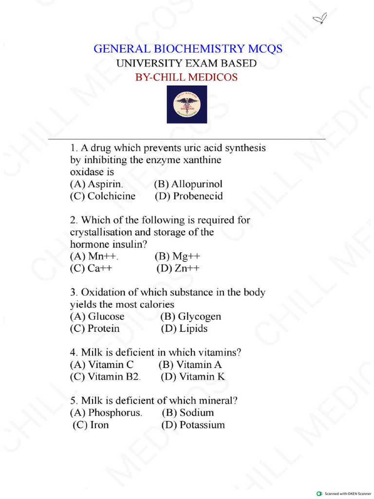 General Biochemistry MCQs | PDF
