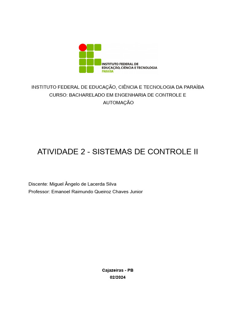 Atividade 2 - Controle II | PDF | Comentários | Matlab