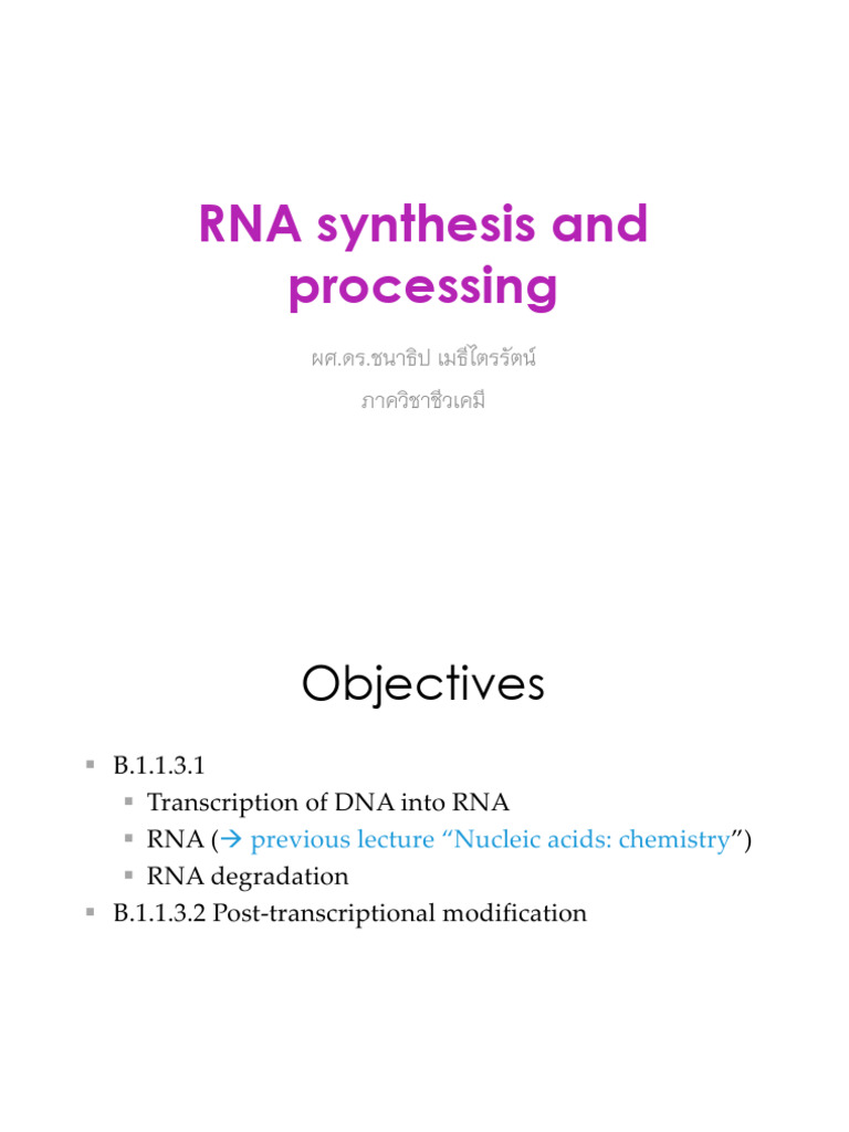 RNA Synthesis and Processing - Handout | PDF | Rna Splicing | Messenger Rna