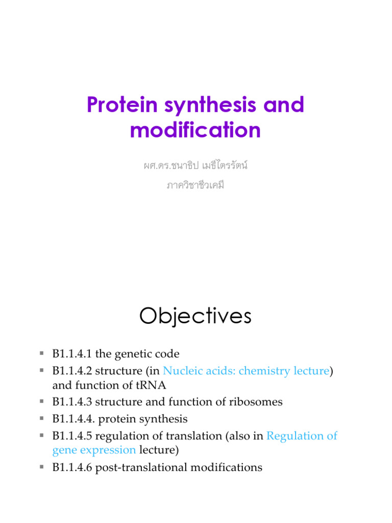 Protein Synthesis & Modification - Handout2025 | PDF | Translation ...