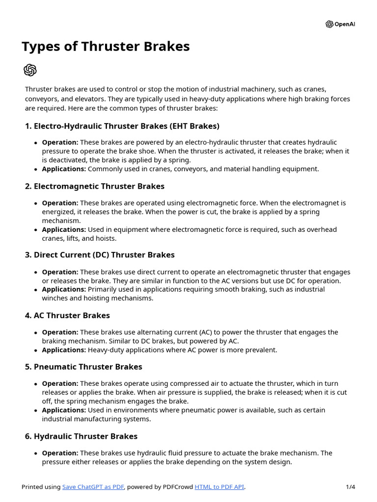 Types of Thruster Brakes Explained | PDF | Brake | Machines