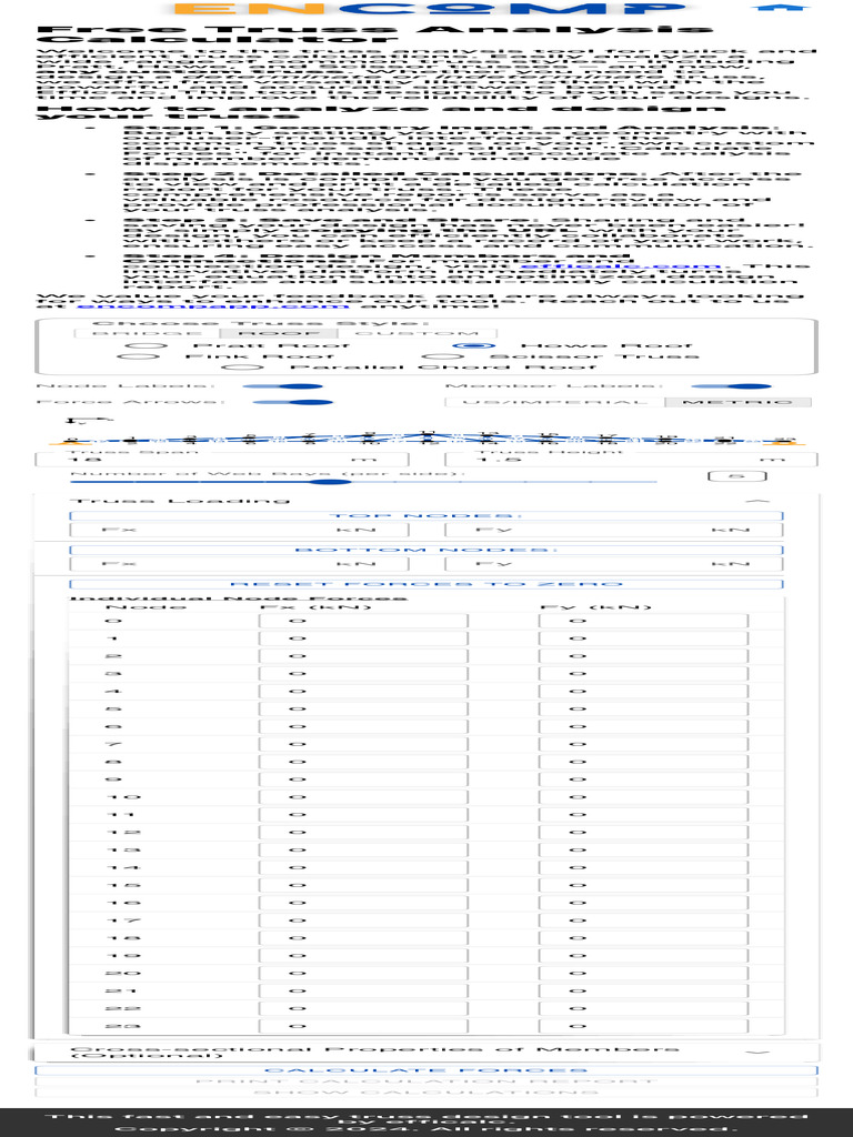 Truss Analysis Calculator - Free Online Truss Tool Encomp | PDF | Truss ...