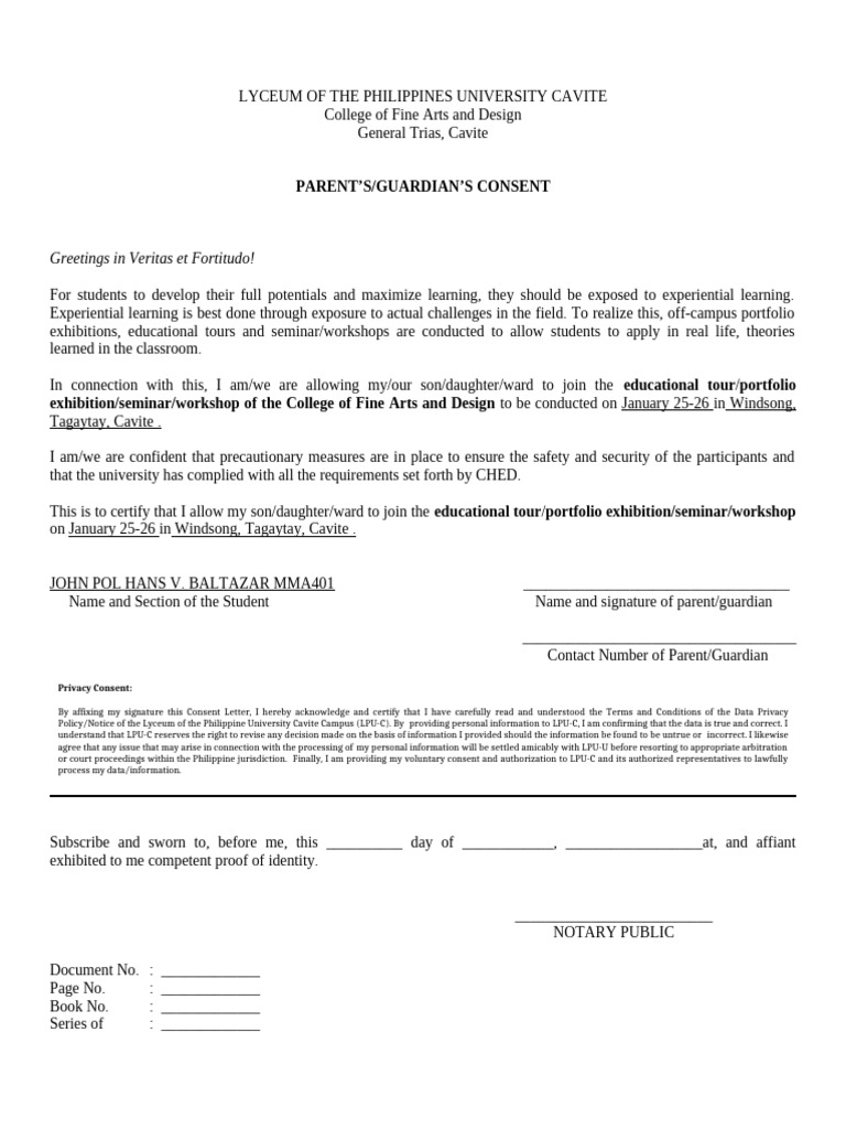 Parent Consent for Educational Tour | PDF | Common Law | Justice