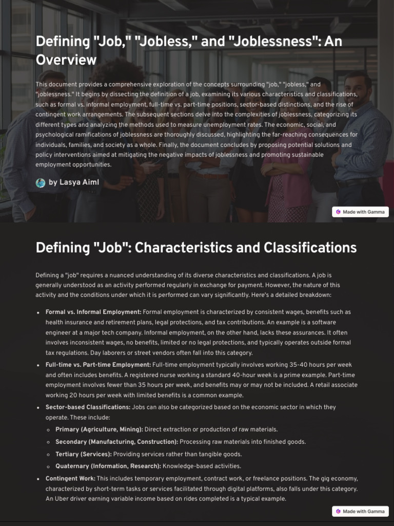 Defining Job Jobless and Joblessness An Overview | PDF | Unemployment ...