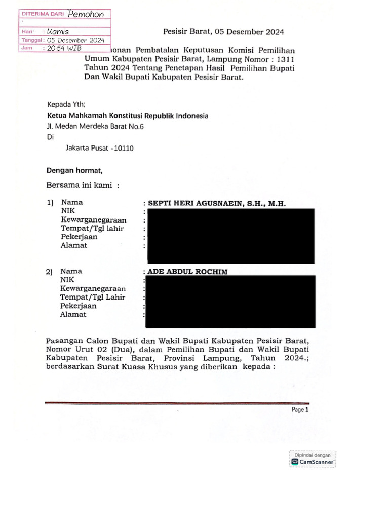 Permohonan - 3923 - 6069 - Permohonan Pemohon 5 Desember 2024 - Redacted | PDF