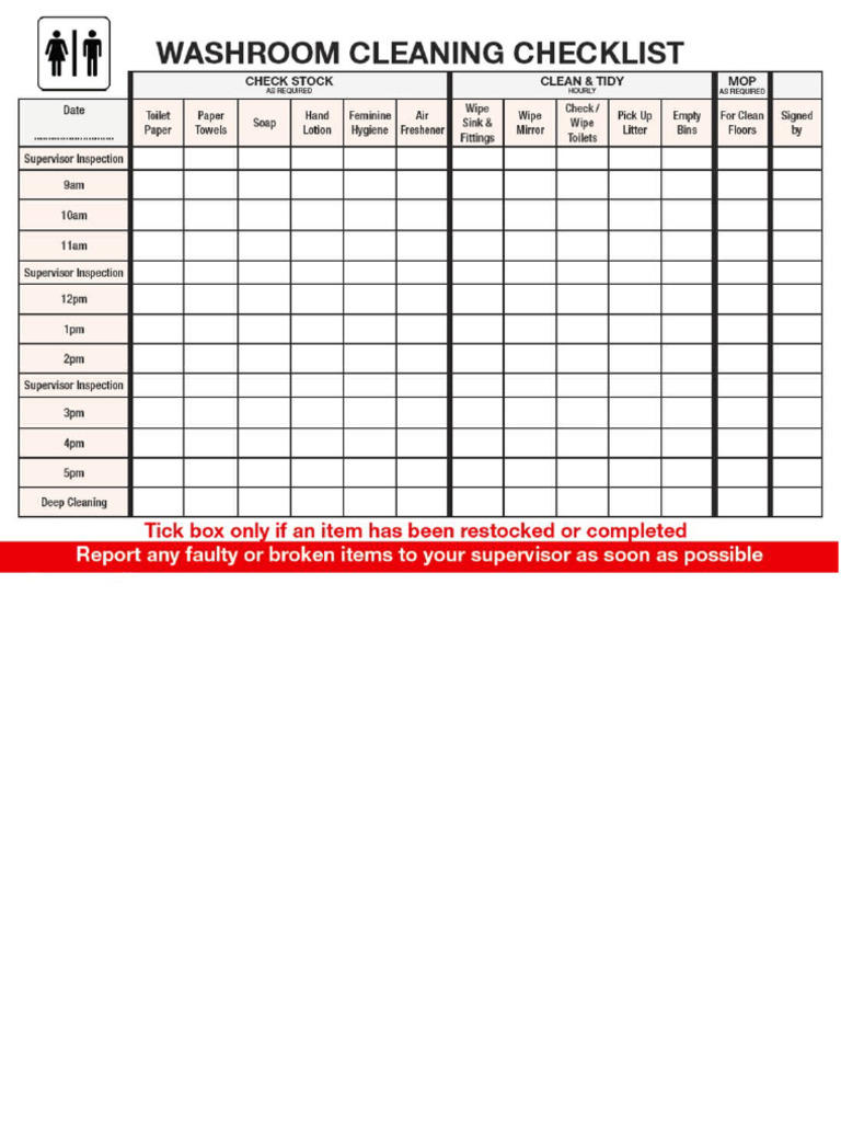Advanced Washroom Cleaning Checklist | PDF