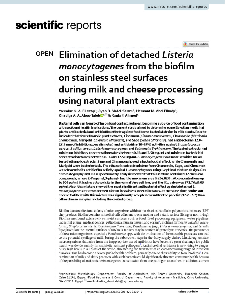 Natural Plant Extracts Against Listeria Biofilm | PDF | Biofilm ...