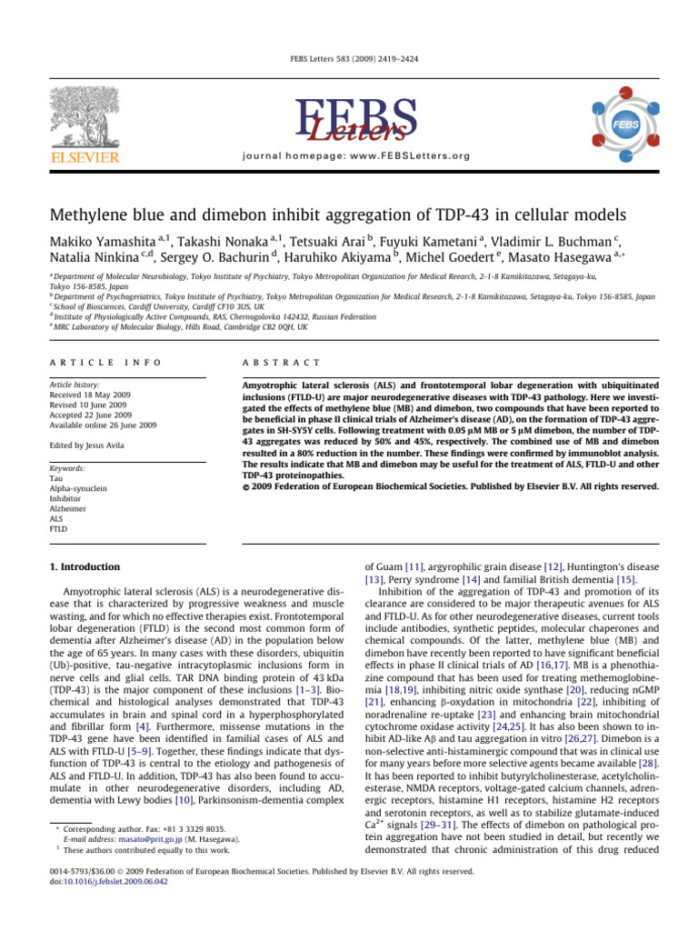 Methylene Blue and Dimebon Reduce TDP-43 Aggregation | PDF ...