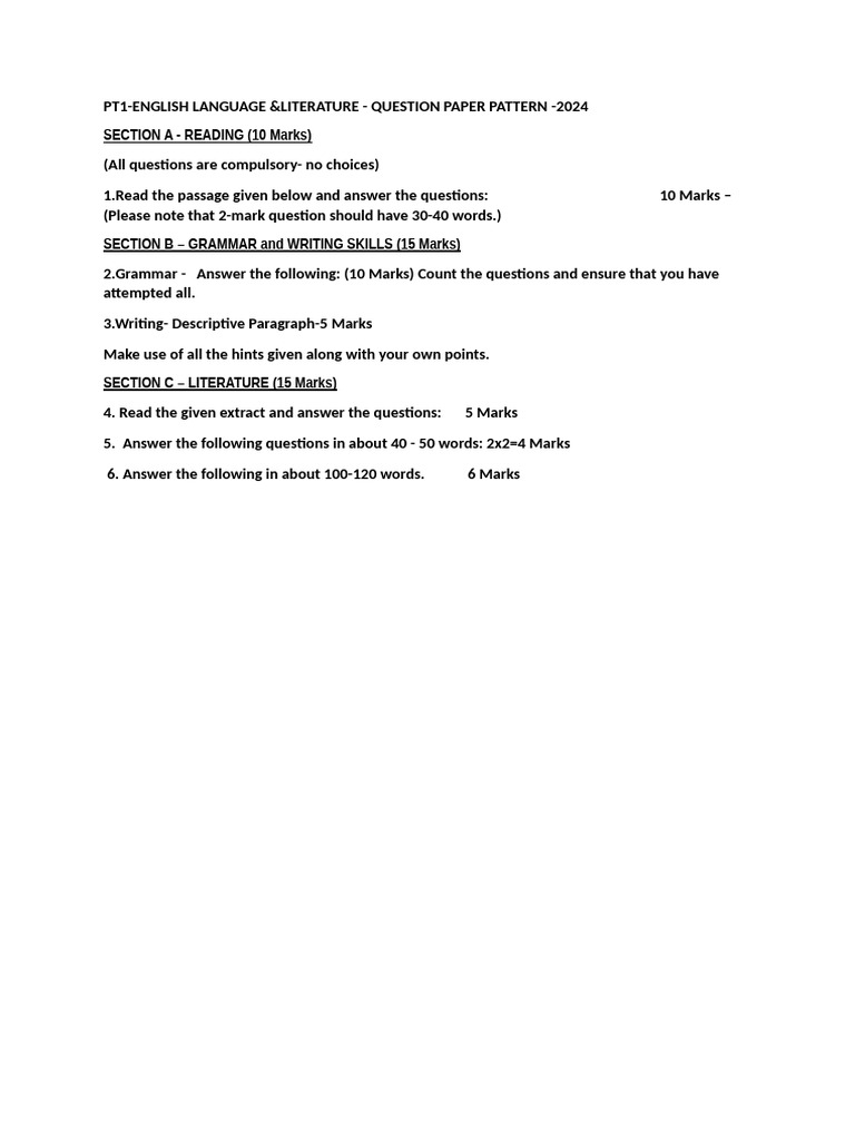 2024 English Paper Pattern Overview | PDF