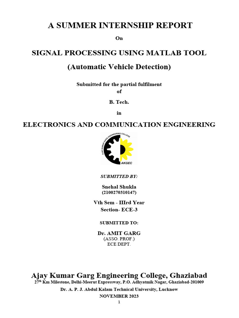 Mini Project Internship Report Sample.. | PDF | Matlab | Digital Signal Processing