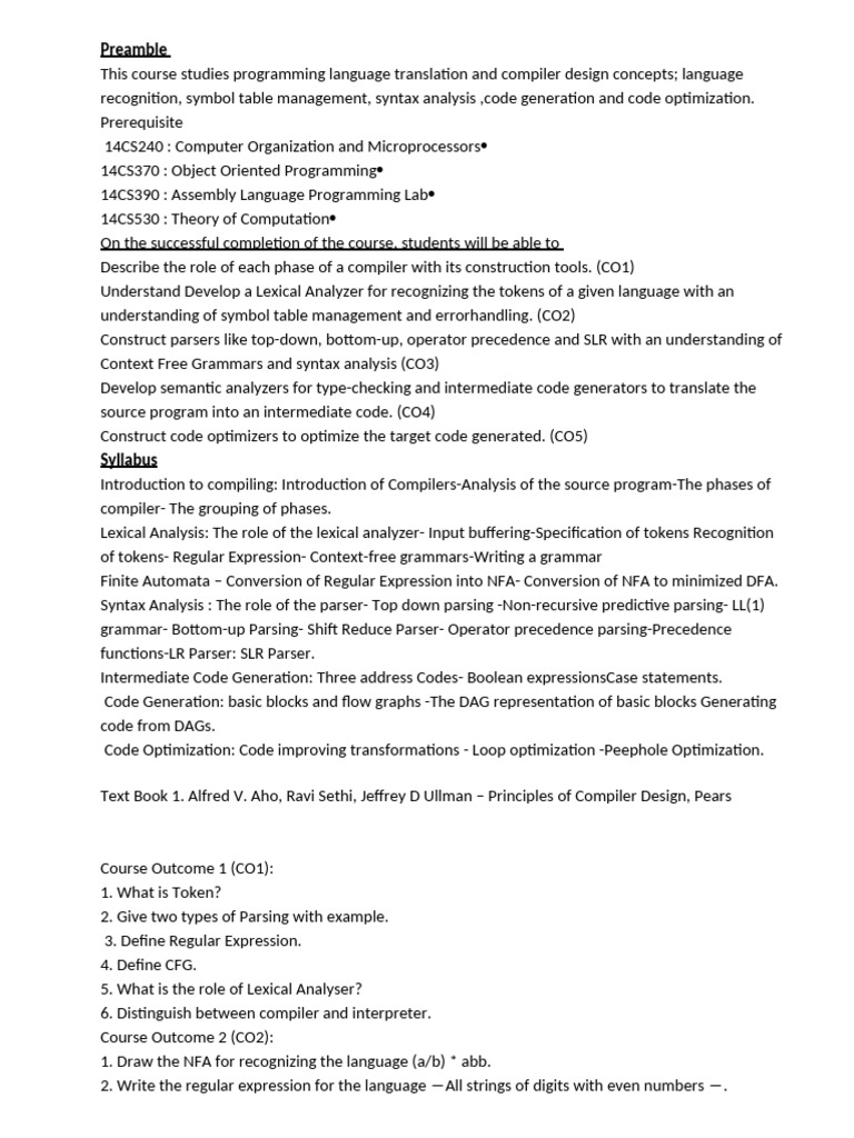 Compiler Syllabus TCE 2017 | PDF | Parsing | Compiler