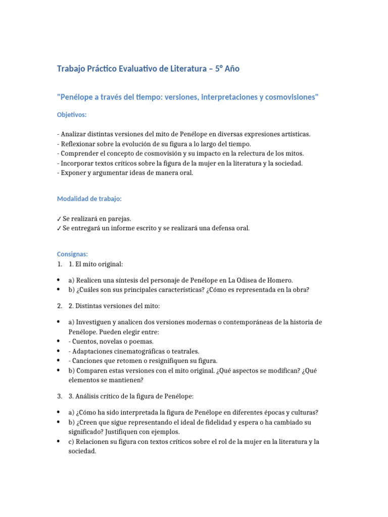Análisis del mito de Penélope en literatura | PDF | Educación en artes ...