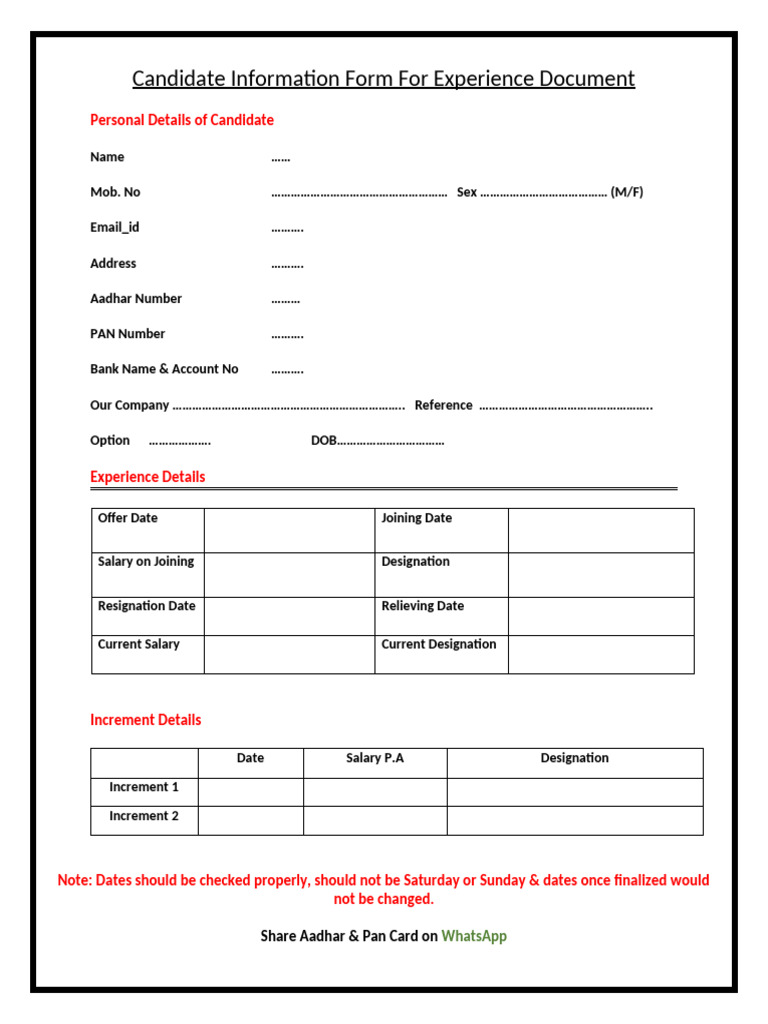 New Experience Form 2022 | PDF
