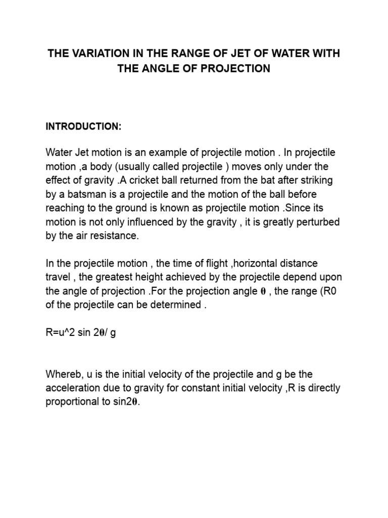 The Variation in The Range of Jet of Water With The Angle of Projection ...