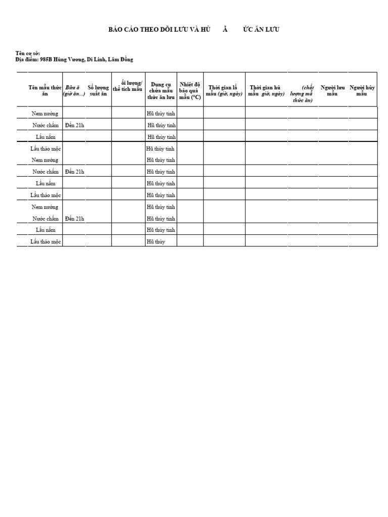 Mau So 5 Mau Bieu Theo Doi Luu Va Huy Mau Thuc An Luu | PDF