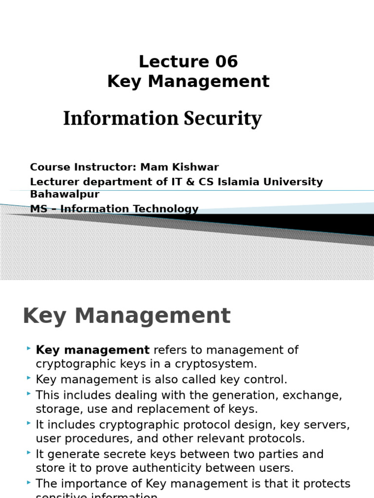lecture 06 Key Management | PDF | Key (Cryptography) | Public Key Cryptography