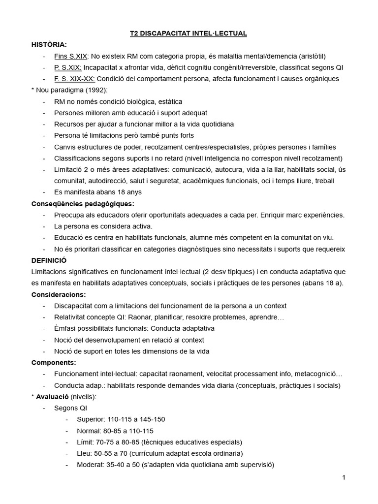 T2 Discapacitat Intel Lectual Història | PDF