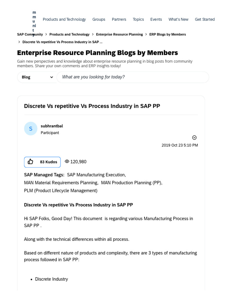 Discrete Vs Repetitive Vs Process Industry in SAP ... - SAP Community ...