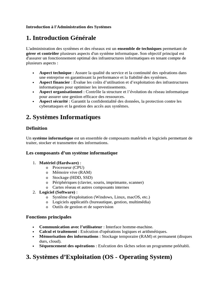 Introduction à l'Administration Systèmes | PDF | Système d'exploitation ...